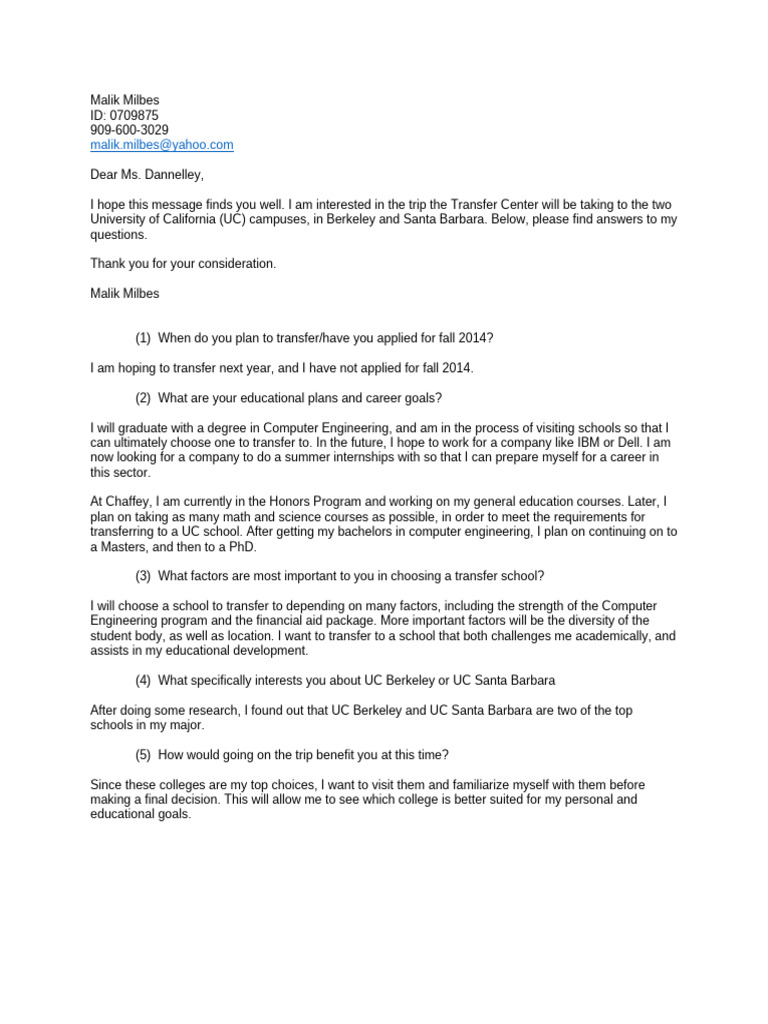 UC Trip Letter | PDF