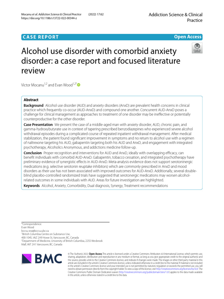 Alcohol Use Disorder With Comorbid Anxiety Disorder: A Case Report ...