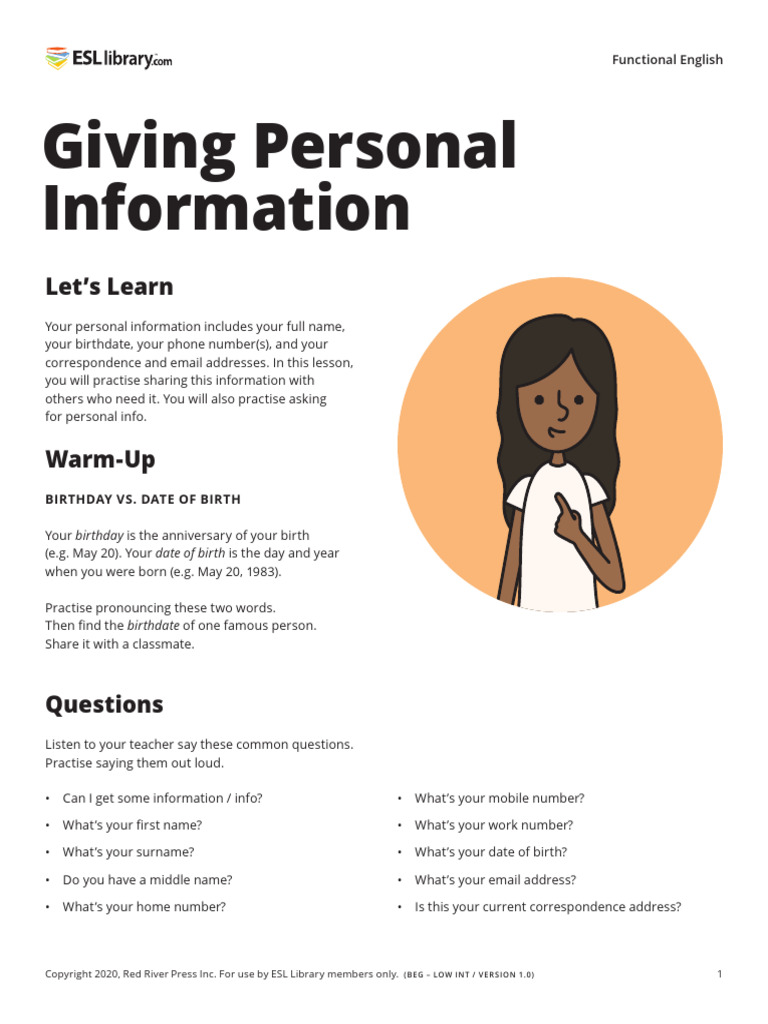 Giving Personal Information - UK | PDF | English Language | English As ...