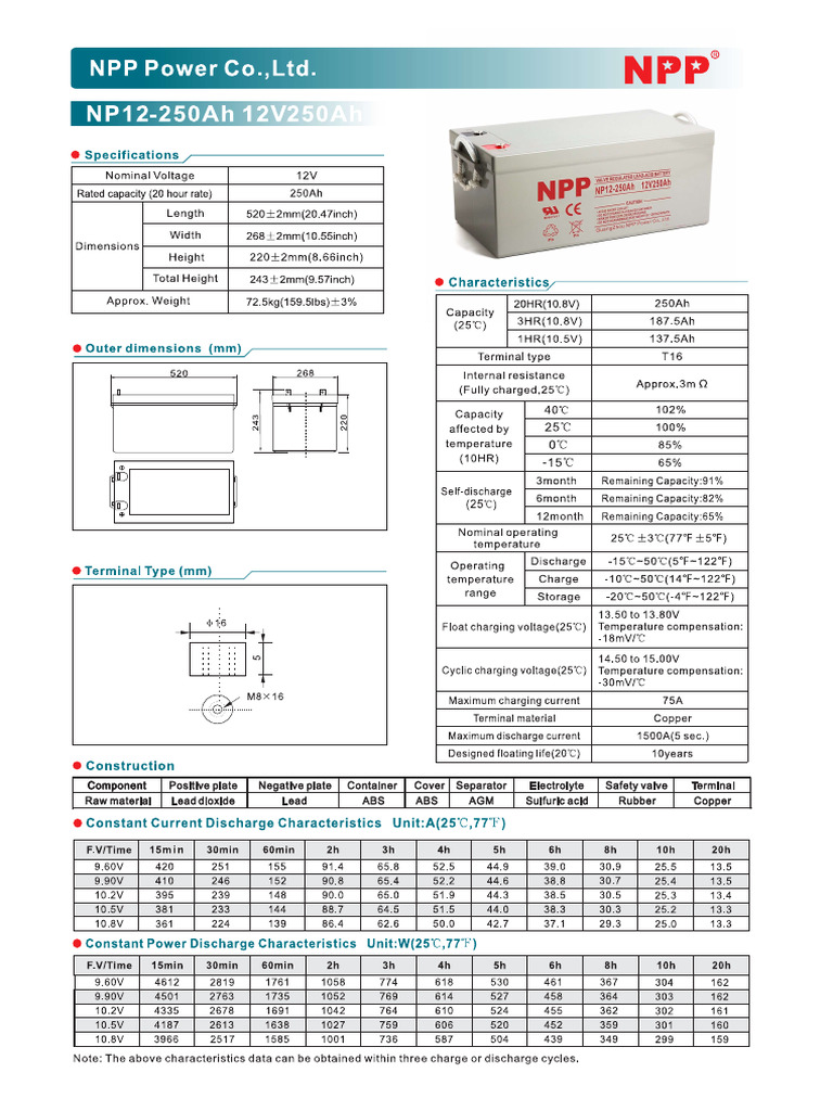 np12 250 Ah B | PDF