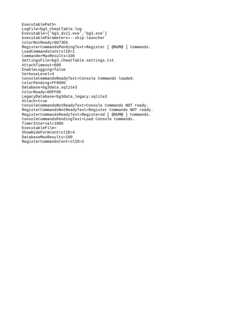 Bg3 CheatTable - Settings | PDF