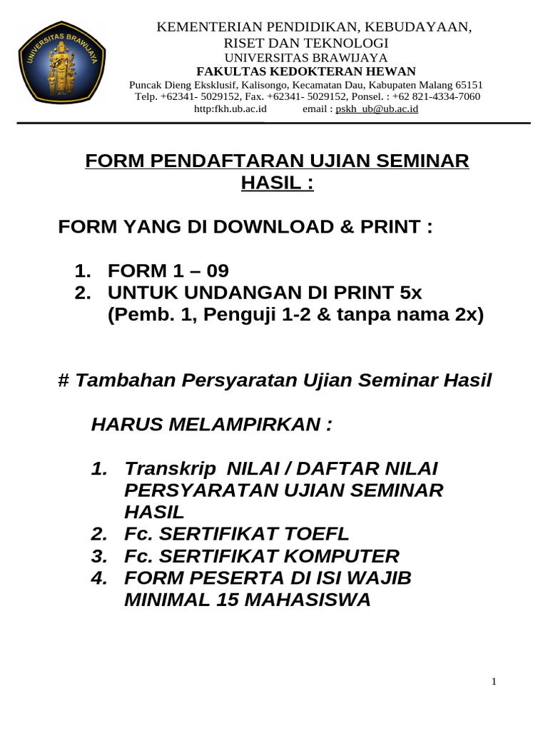 Formulir Untuk Pelaksanaan Ujian SEMHAS 1 PEMBIMBING | PDF