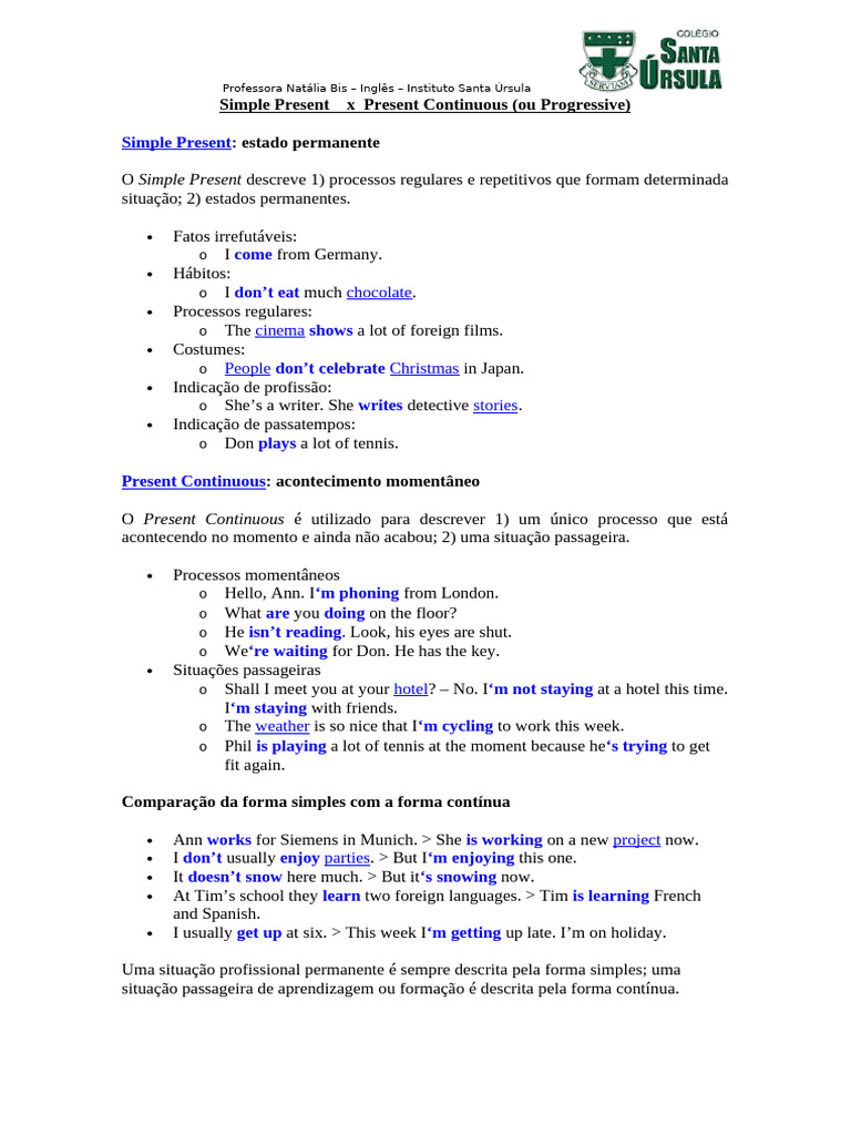 Simple Present X Present Continuous | PDF