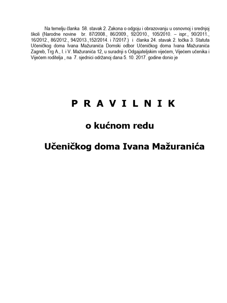 Pravilnik o Kucnom Redu | PDF