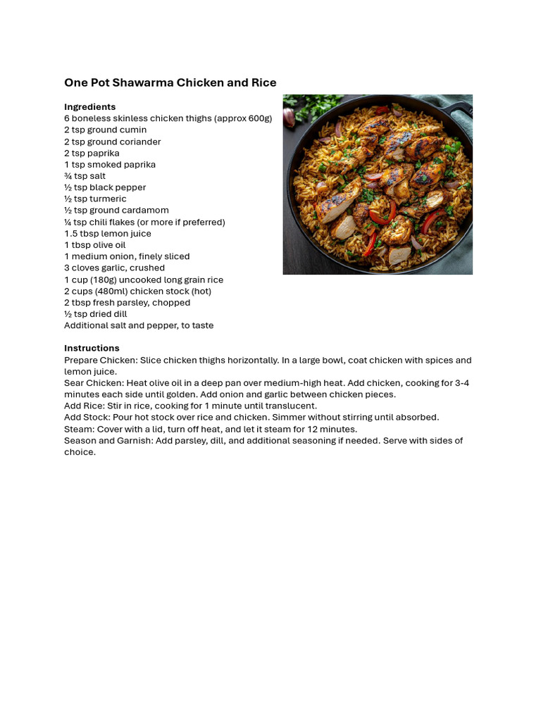 Easy One-Pot Shawarma Recipe | PDF