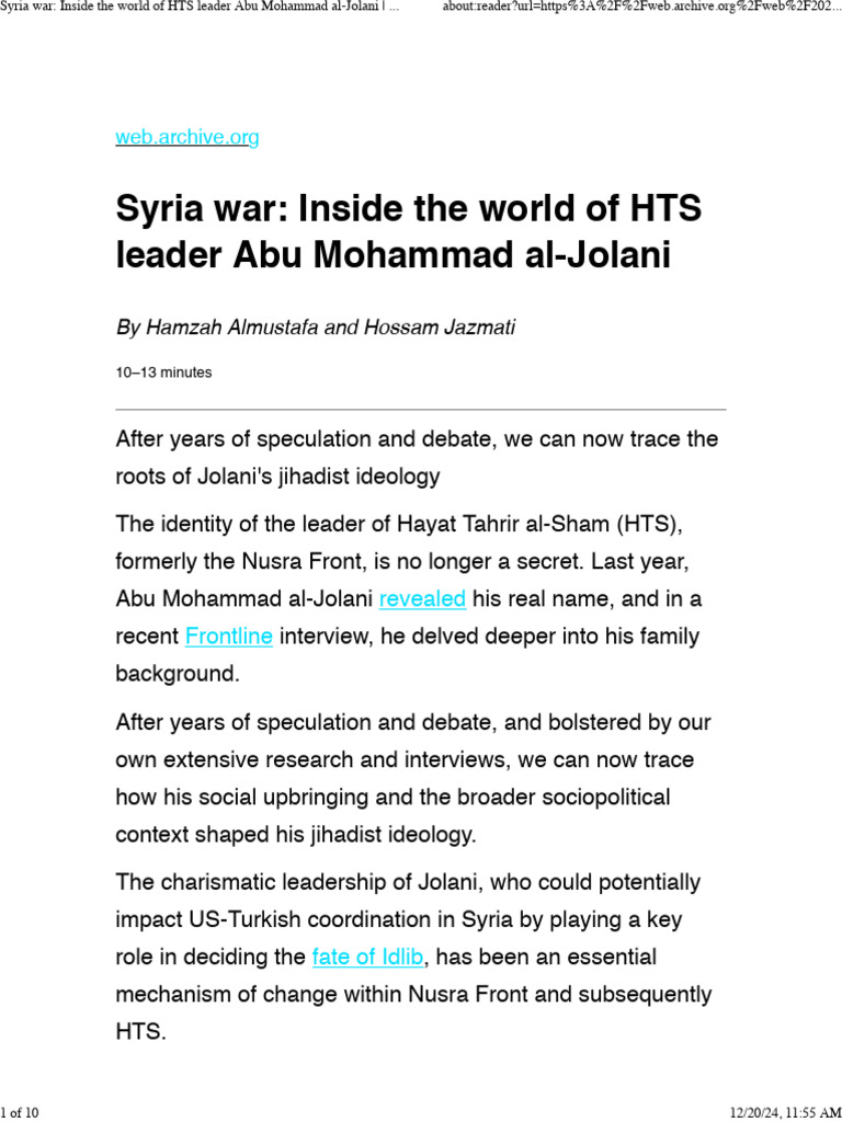 Syria War - Inside The World of HTS Leader Abu Mohammad Al-Jolani - Middle East Eye | PDF | Al ...