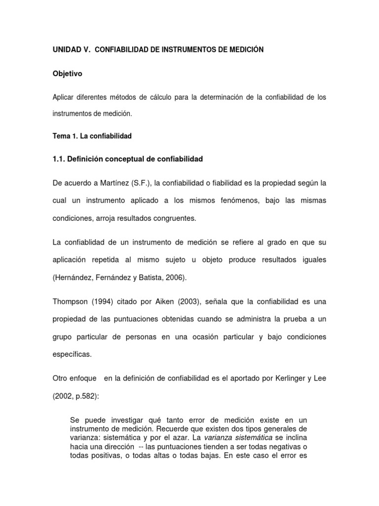 Unidad IV - Confiabilidad de Instrumentos de Medición | PDF | Medición ...