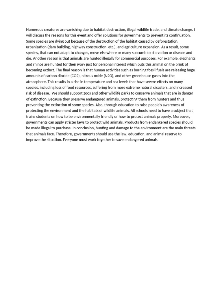 Numerous Creatures Are Vanishing Due To Habitat Destructio1 | PDF ...