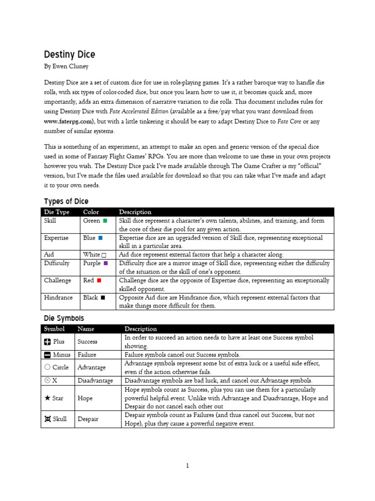 Custom Destiny Dice for RPGs | PDF | Dice | Tabletop Games