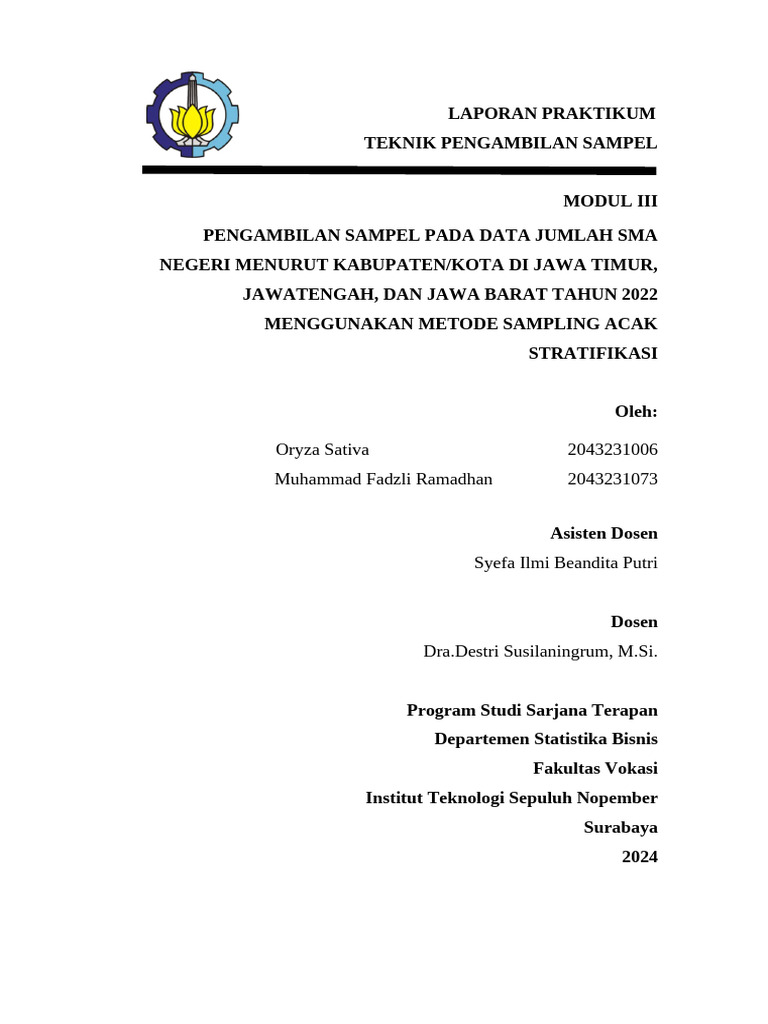 Sampling Acak Stratifikasi SMA Negeri di Jawa 2022 | PDF
