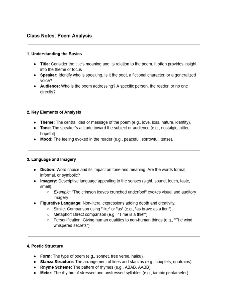 Poem Analyzation Notes | PDF | Poetry | Poetics