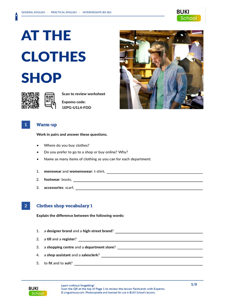 At The Clothes Shop British English Teacher B1 B2 | PDF | Linguistics