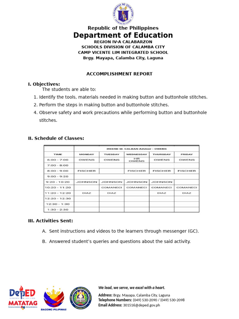 Sample Accomplishment Report For Nov. 22 2023 | PDF