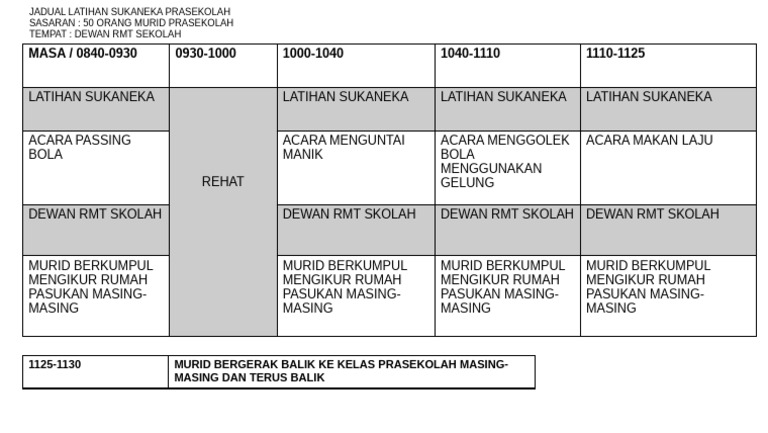 Isnin - Jadual Sukaneka Pra | PDF