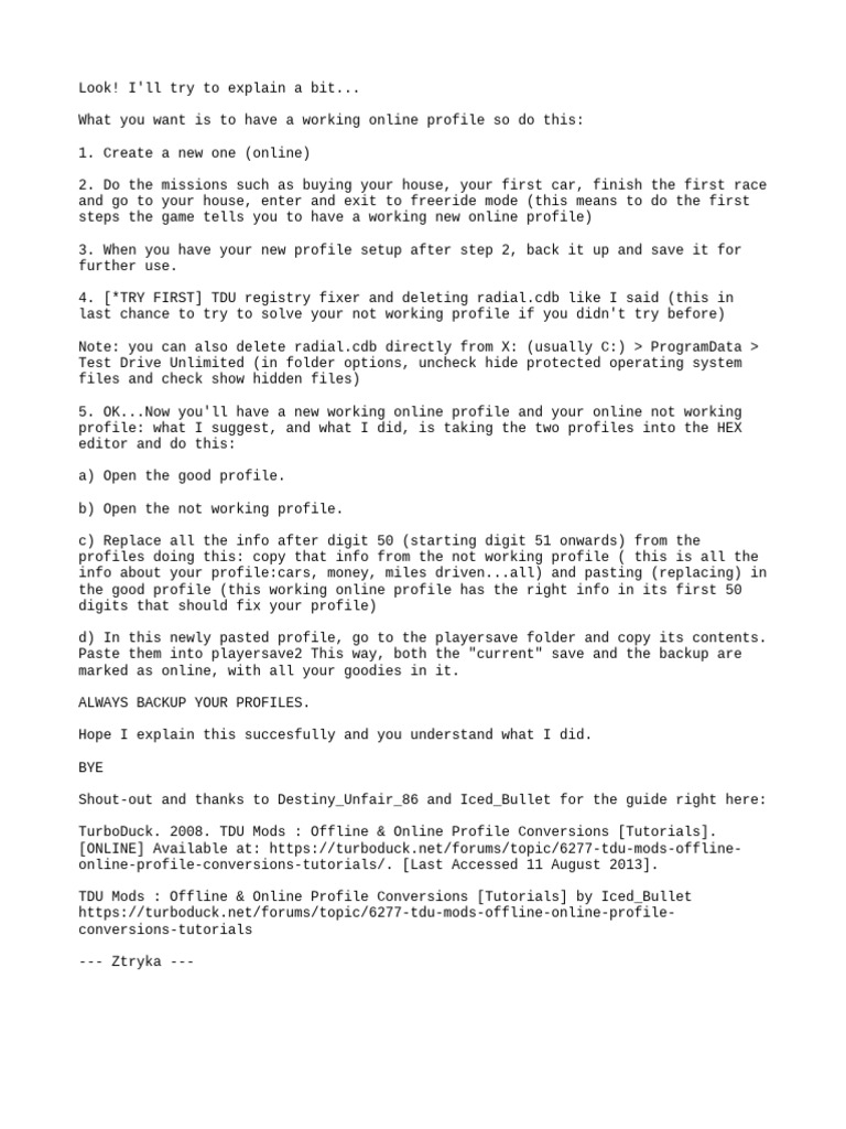 TDU Online Profile Setup Guide | PDF