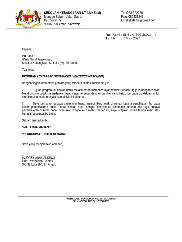 SURAT PROGRAM I CAN READ SENTENCES (AutoRecovered) | PDF