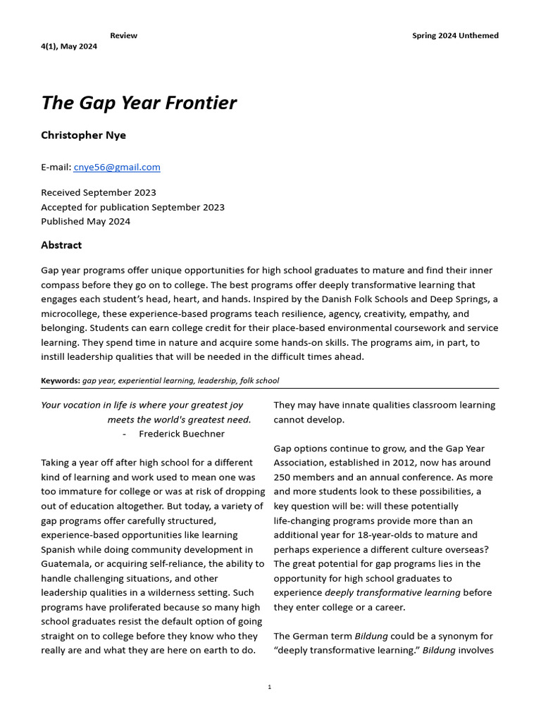 The Gap Year Frontier | PDF