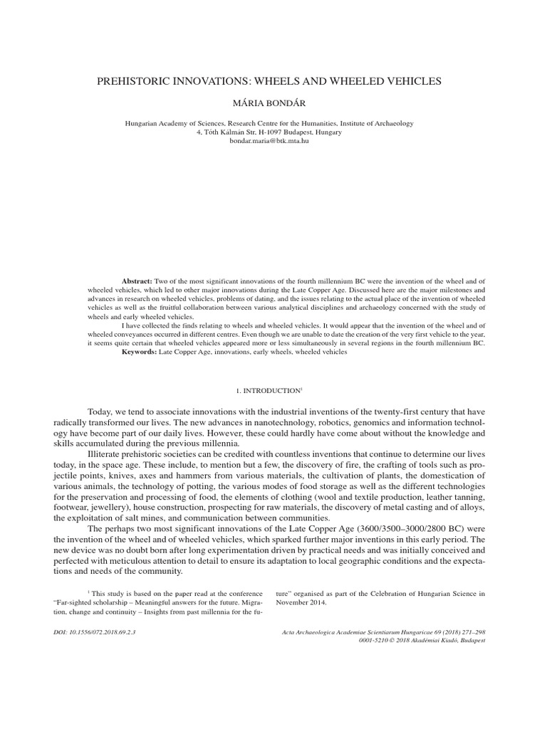 Bondar, m. (2018) - Prehistoric Innovations Wheels and Wheeled Vehicles ...