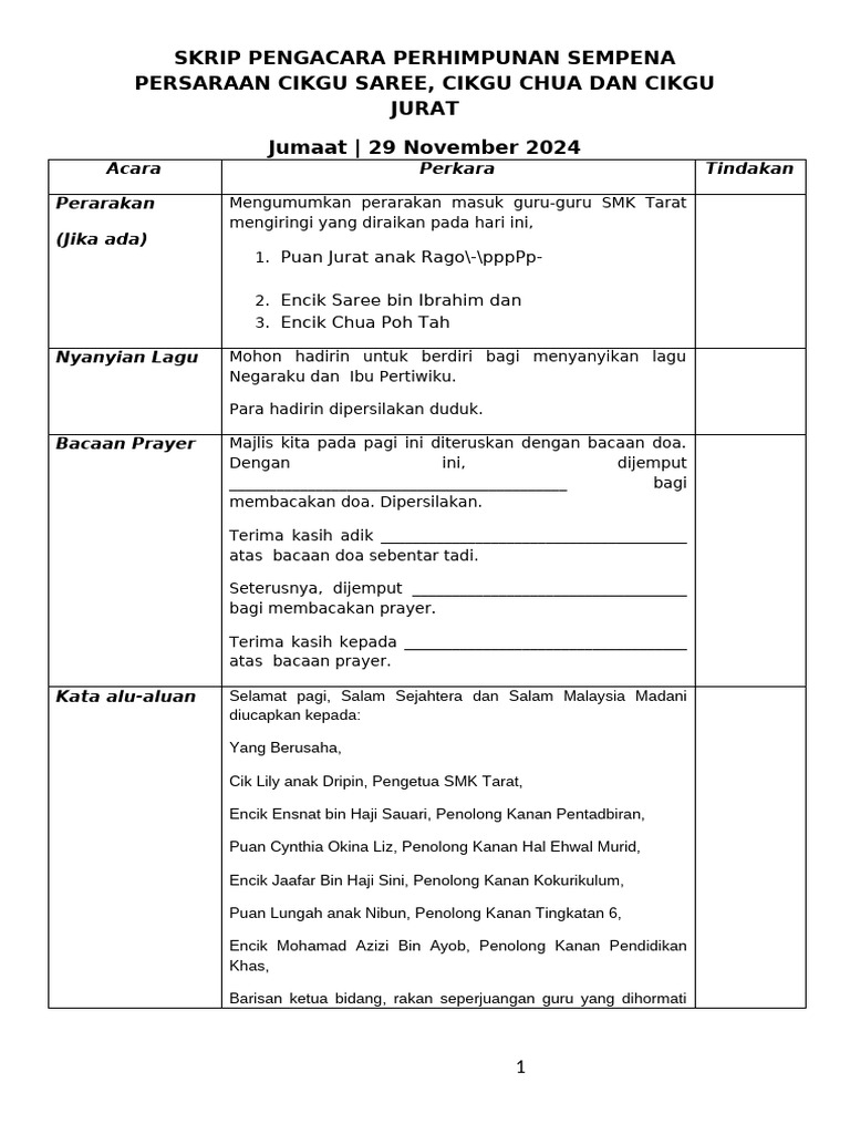 SKRIP MC PERSARAAN CG SAREE CG CHUA CG JURAT | PDF