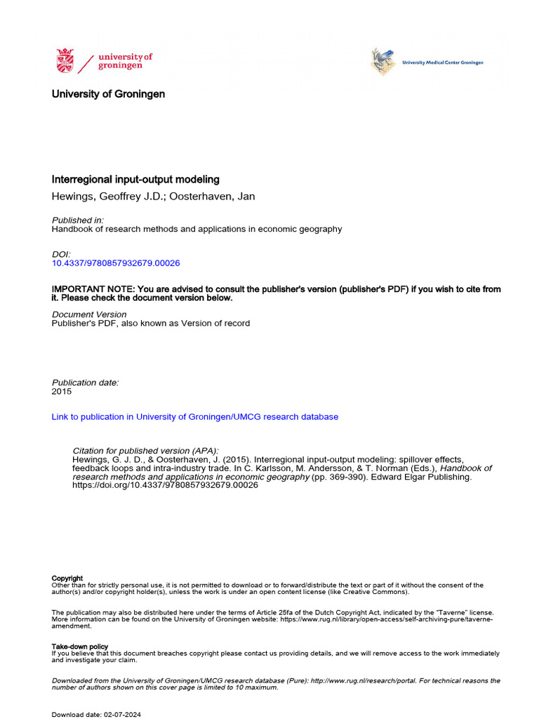 Interregional Input Output Modeling Spillover Effects Pdf Input
