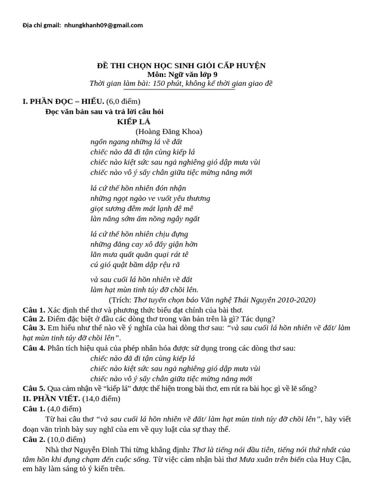 54.D Án HSG 9 | PDF