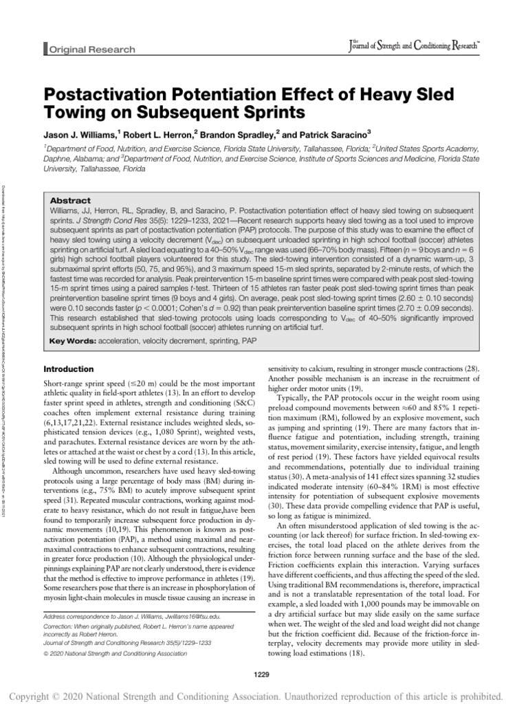 Postactivation Potentiation Effect of Heavy Sled.9 | PDF | Strength Training | Force