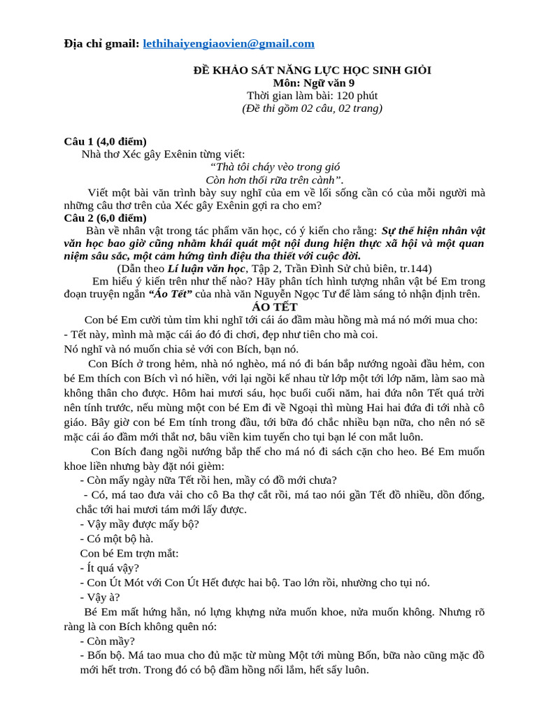 92.D Án HSG 9 | PDF