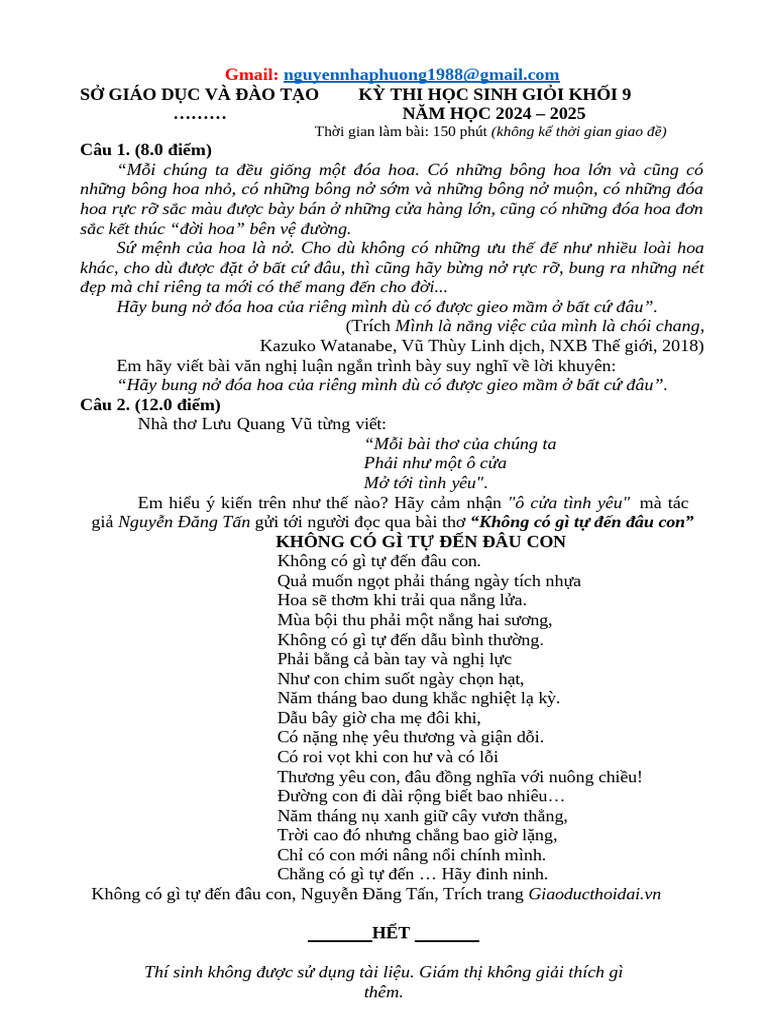 121.D Án HSG 9 | PDF