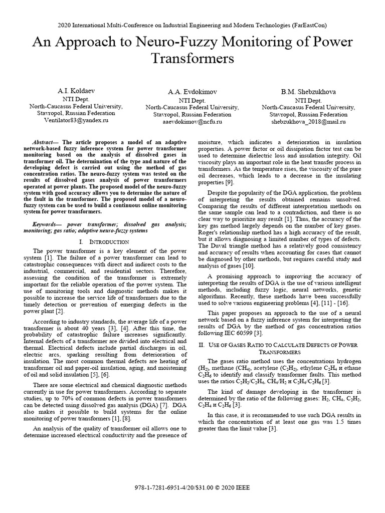 An Approach To Neuro-Fuzzy Monitoring of Power Transformers | PDF | Fuzzy Logic