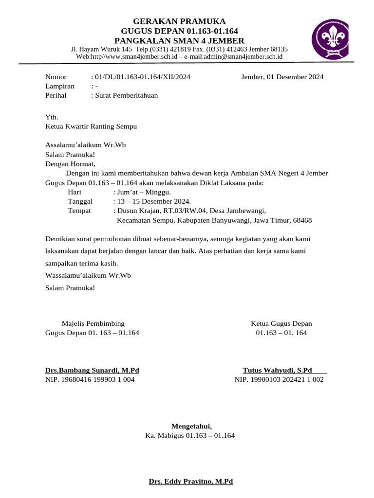 surat izin Kwartir Ranting Sempu (2) | PDF