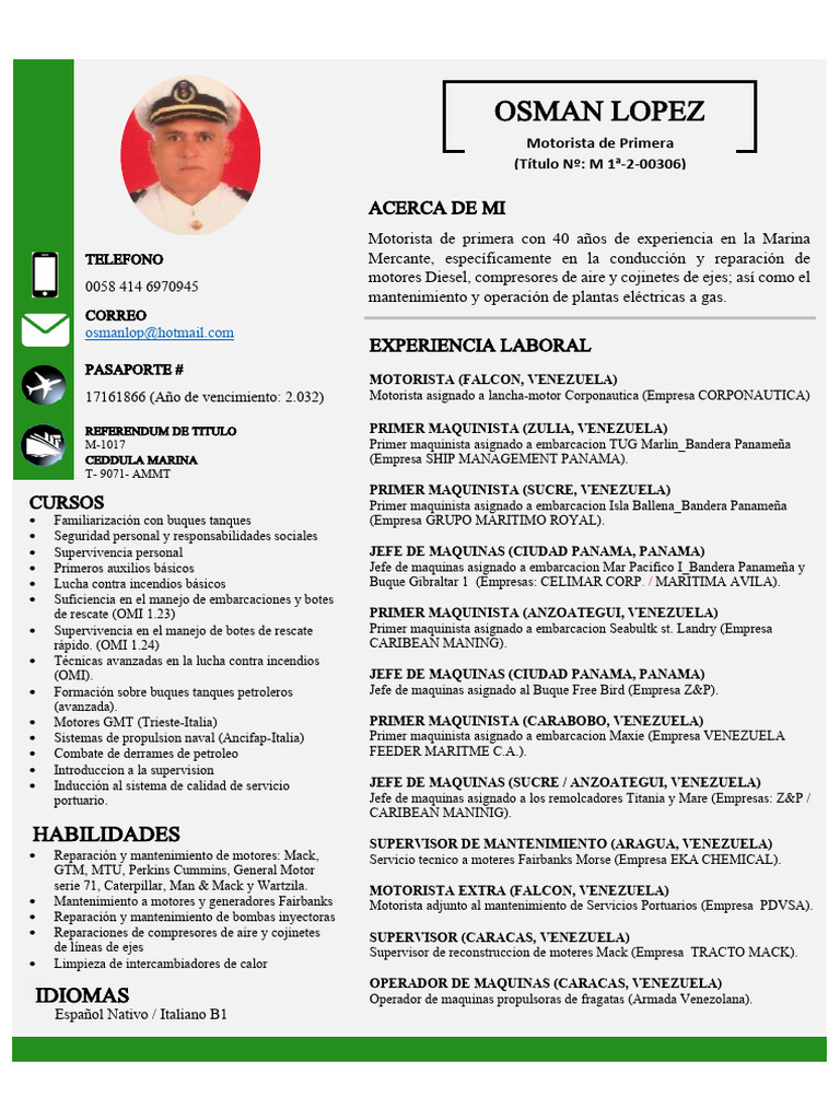 CV (Osman Lopez) | PDF | Embarcación | Venezuela