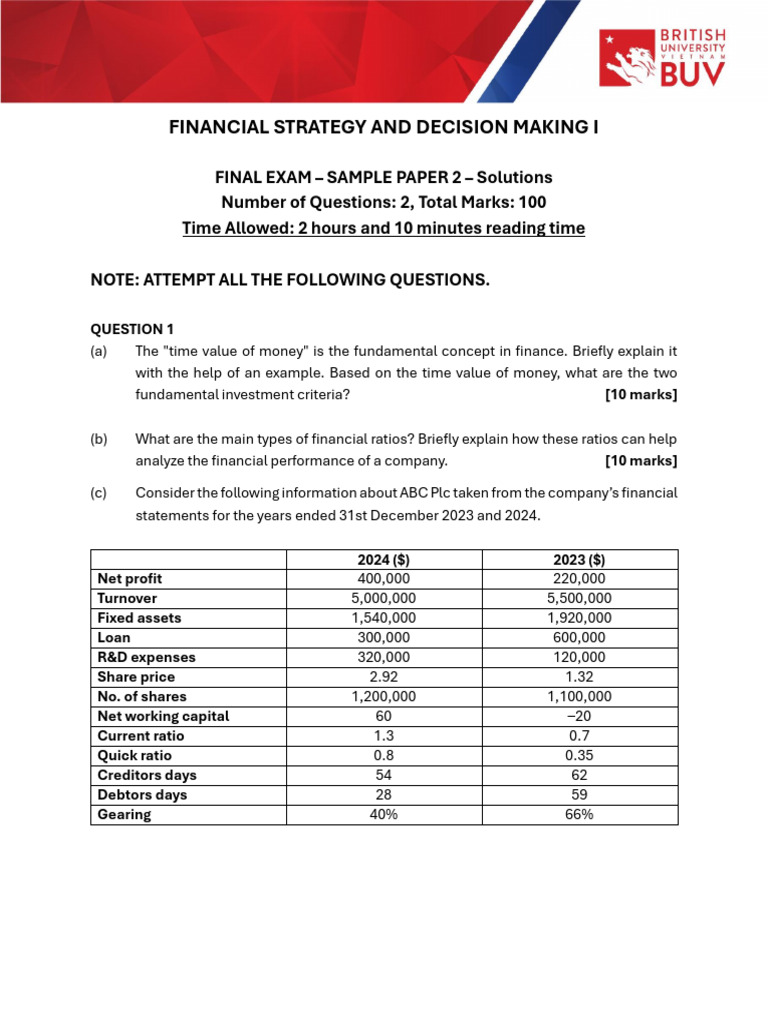 Solutions Sample Paper2 FSDM1 | PDF | Internal Rate Of Return | Debt
