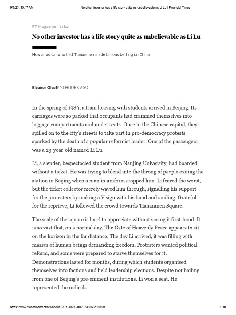 Li Lu: From Tiananmen to Billionaire Investor | PDF | China | World ...