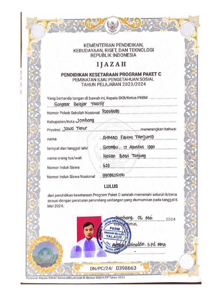 Ijazah Paket C Ahmad fahmi (1) | PDF