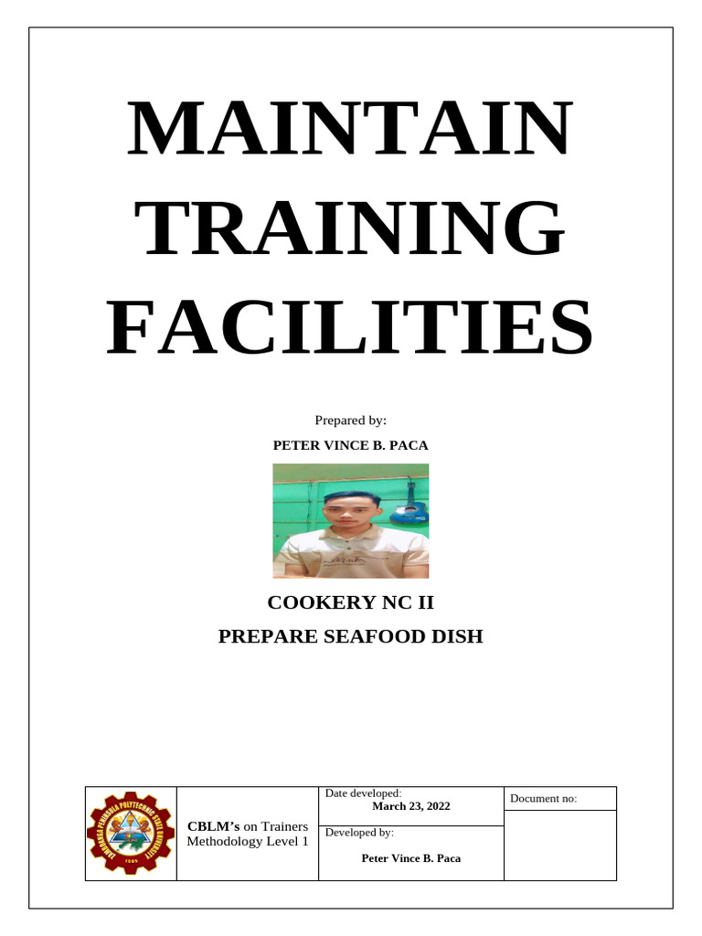 PED 14 Supervised Work-Based Training (Maintain Training Facilitities ...