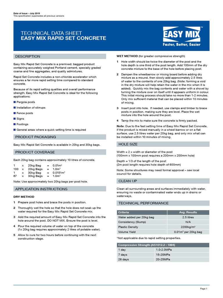Easy Mix Rapid Set Concrete TDS | PDF | Concrete | Materials