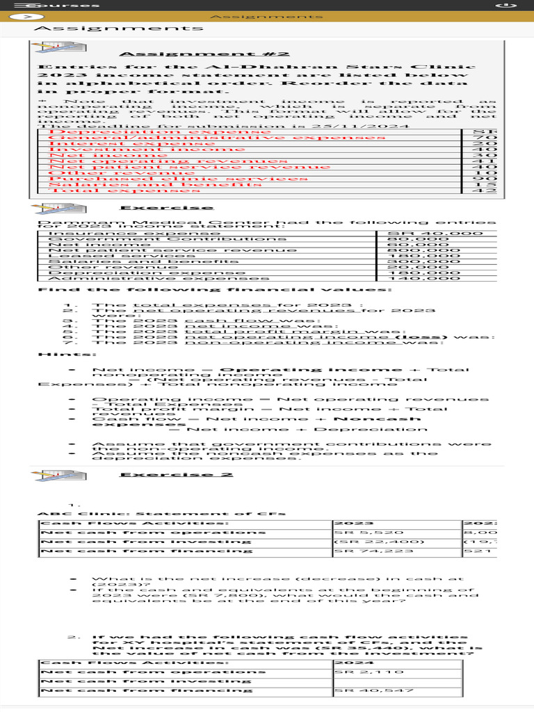 Assignments - Healthcare Finance | PDF | Expense | Income