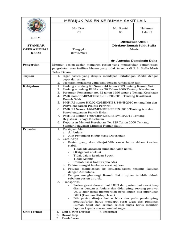 Sop Rujukan Pasien Revisi | PDF