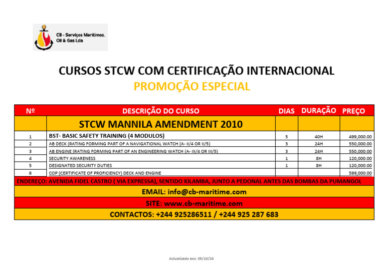 Tabela de Cursos STCW | PDF
