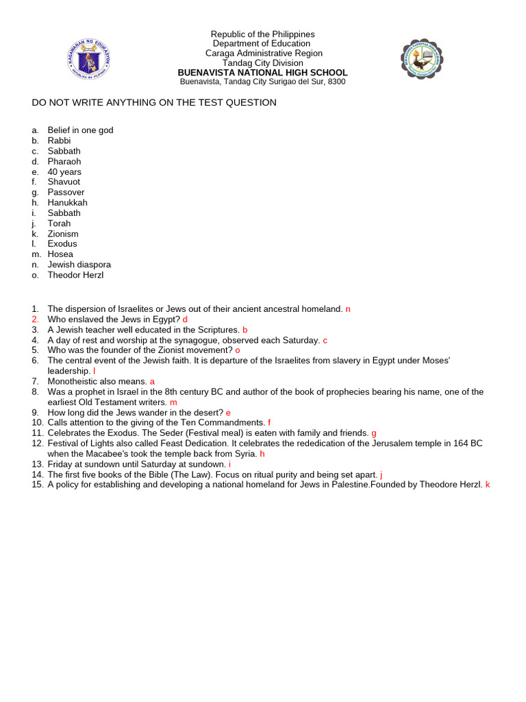 Jewish Faith Key Concepts Quiz | PDF