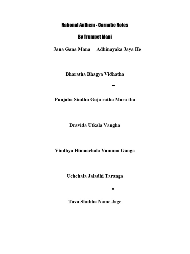 National Anthem Carnatic Notes | PDF