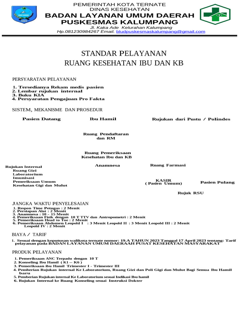 Standar Pelayanan Kesehatan Ibu Ternate | PDF