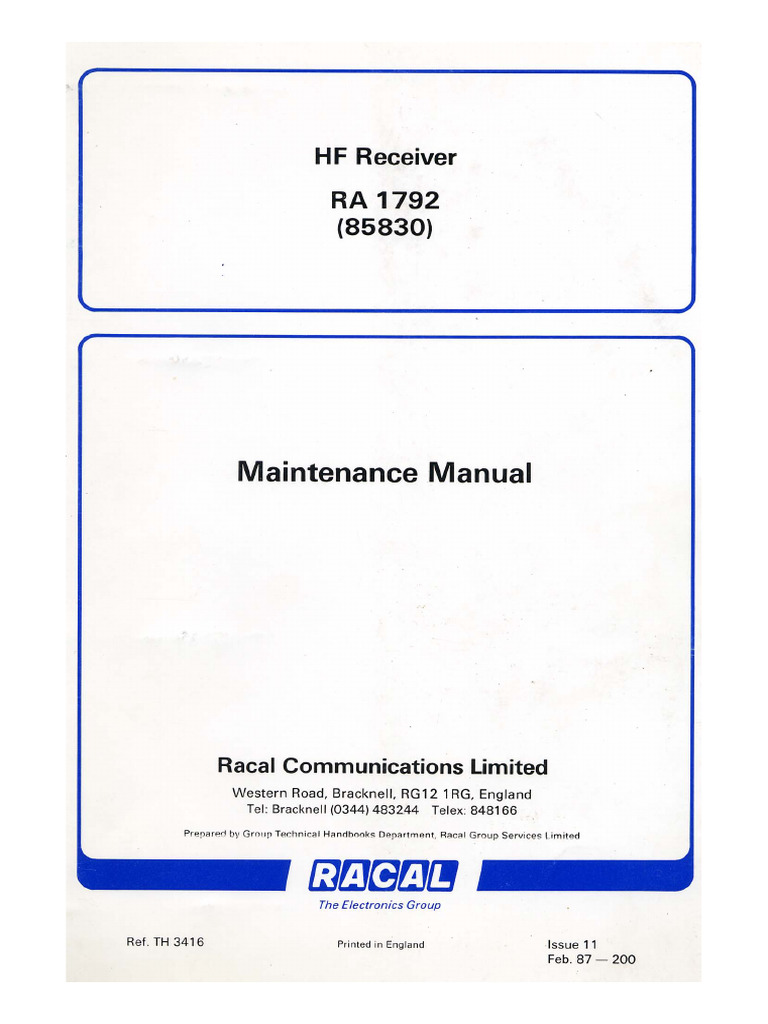 Racal - RA 1792 (Maintenance Manual) | PDF