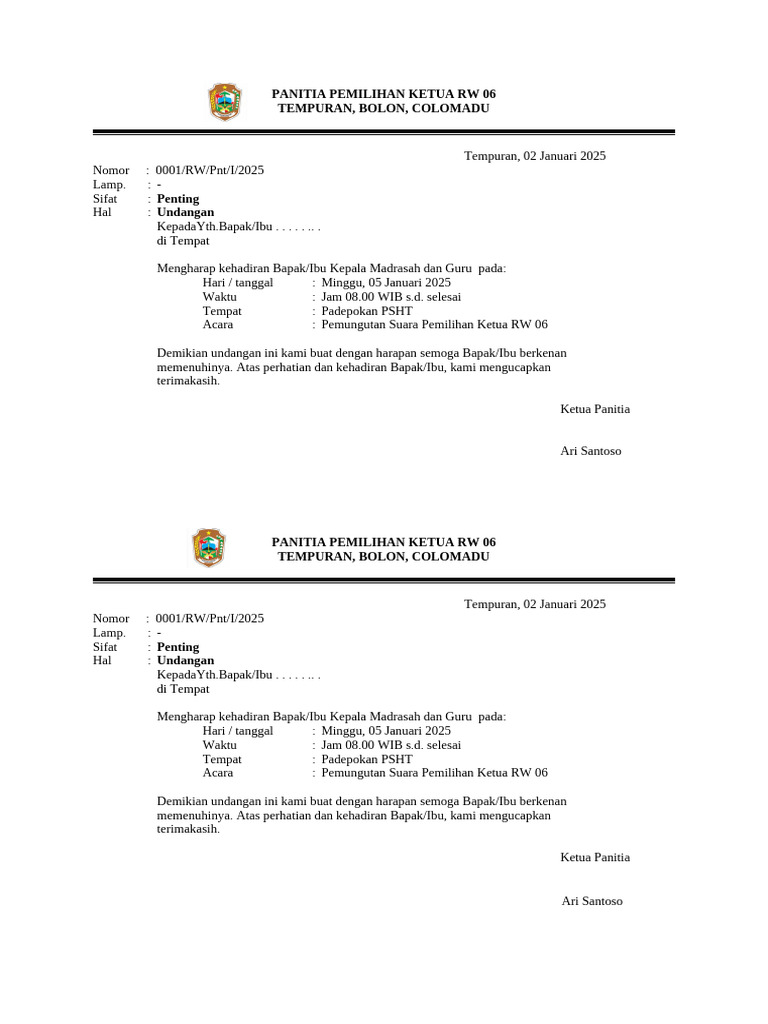 UNDANGAN Pemilihan RW | PDF
