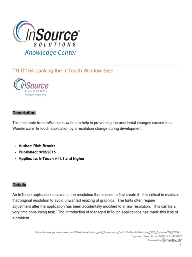 TN IT154 Locking the InTouch Window Size | PDF | Software | Computing