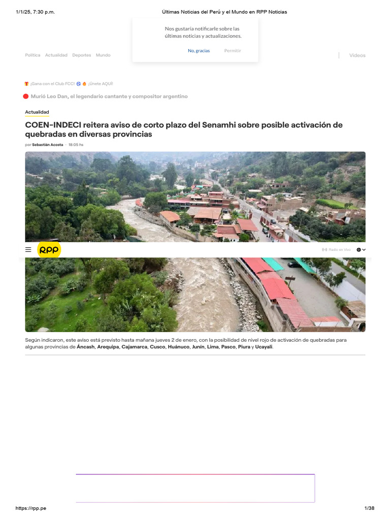 COEN-INDECI Reitera Aviso de Co o Plazo Del Senamhi Sobre Posible Activación de Quebradas en ...