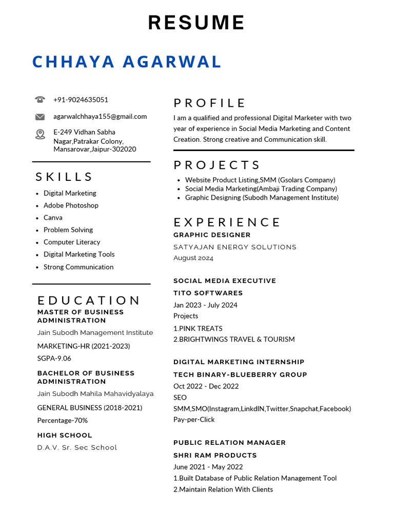 120be063 2d49 4e5d 9b12 7cd557ba65a3 Chhaya Agarwal Resume | PDF