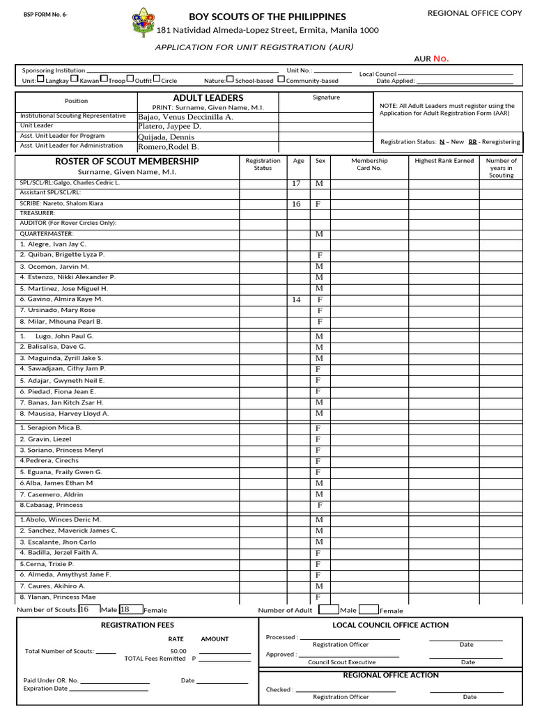 BSP-AUR-form-regional | PDF | Scouting And Guiding | Outdoor Recreation