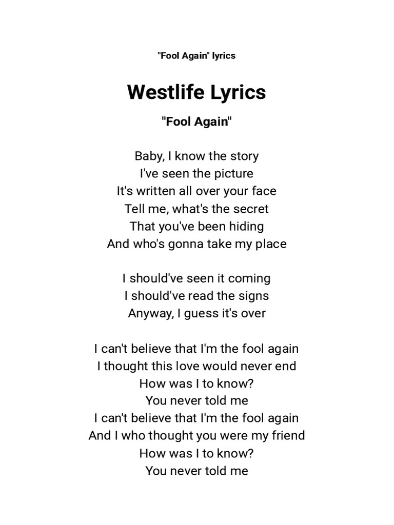 Westlife - Fool Again Lyrics | PDF