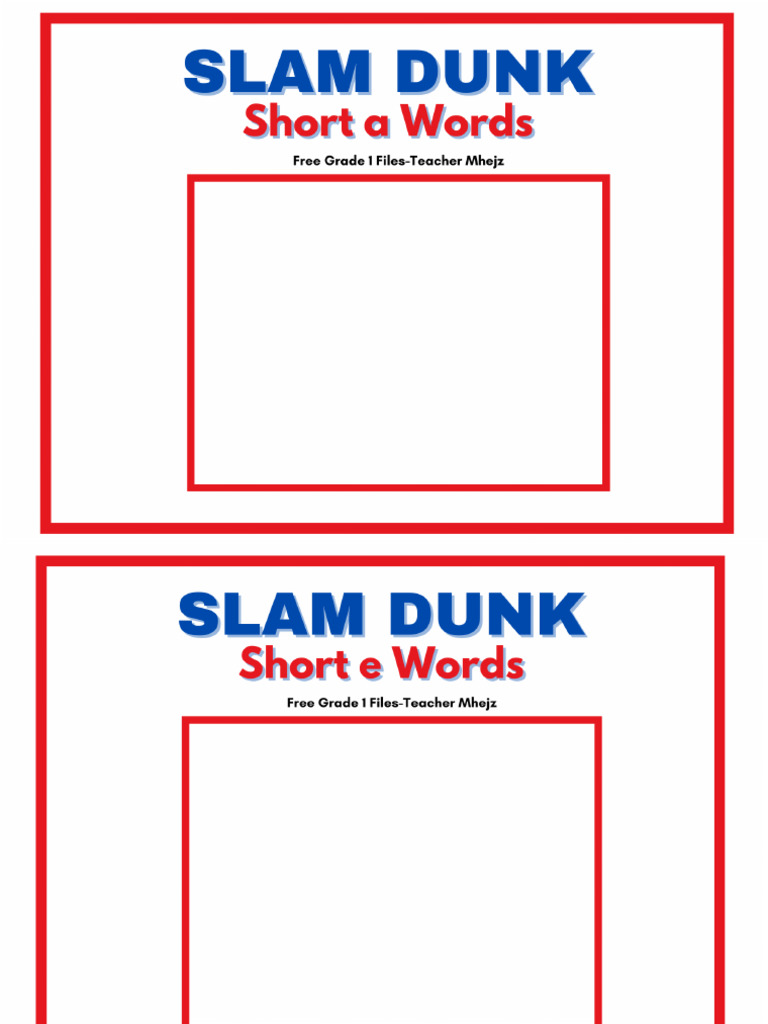 Slam Dunk Short Vowel Words Activity - Teacher Mhejz | PDF